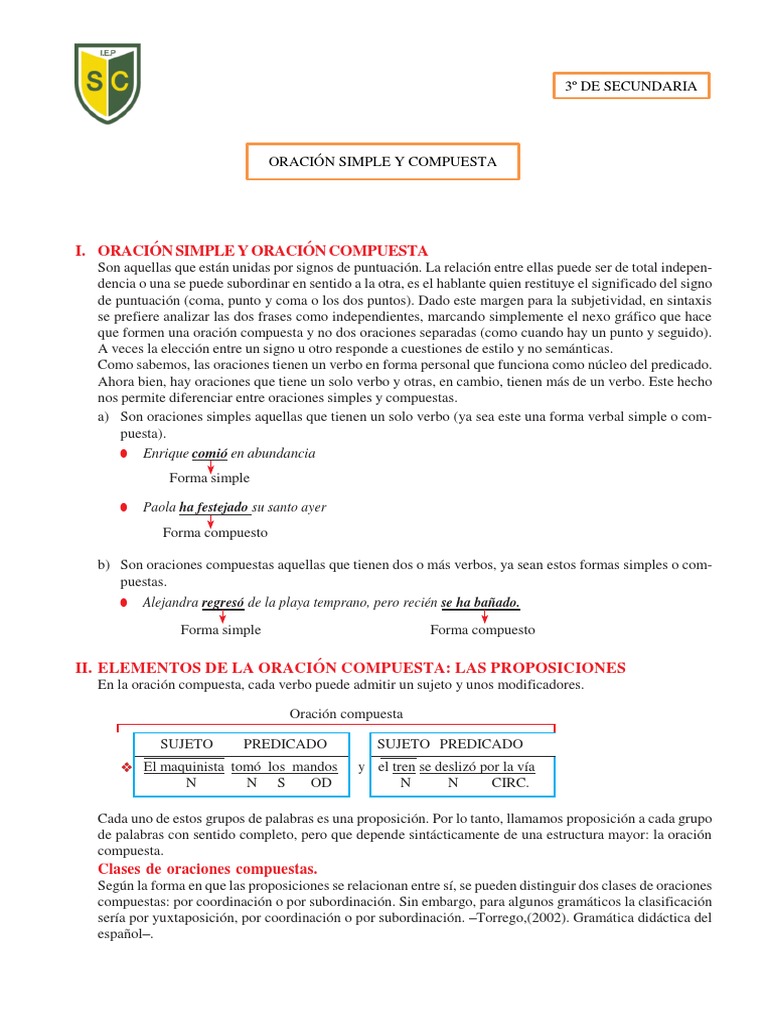 Oraciones Simples y Compuestas en Secundaria | PDF | Oración ...