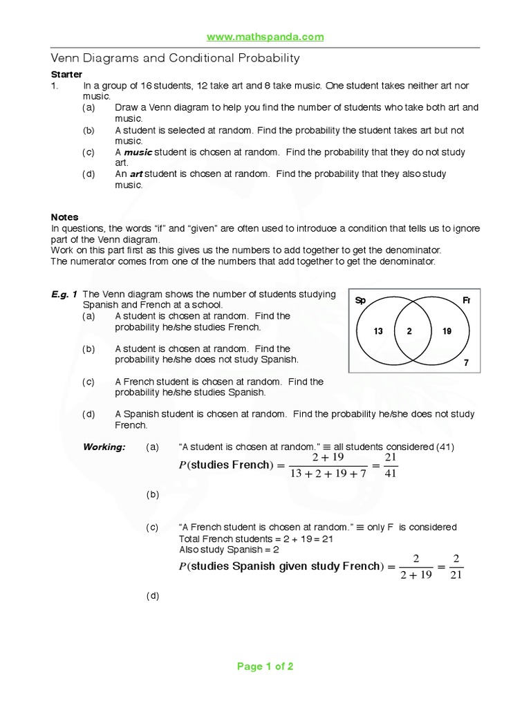 Venn Diagrams and Conditional Probability LESSON | PDF | Mathematics ...