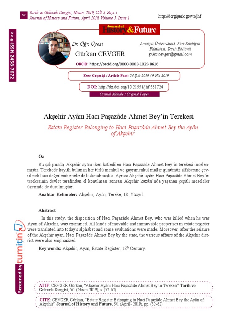 Aksehir Ayani Haci Pasazade Ahmet Bey in | PDF