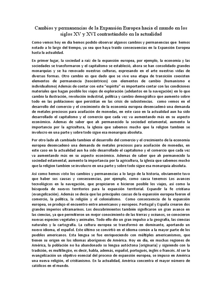 Cambios y Permanencias en la Expansión Europea | PDF | Américas | Comercio