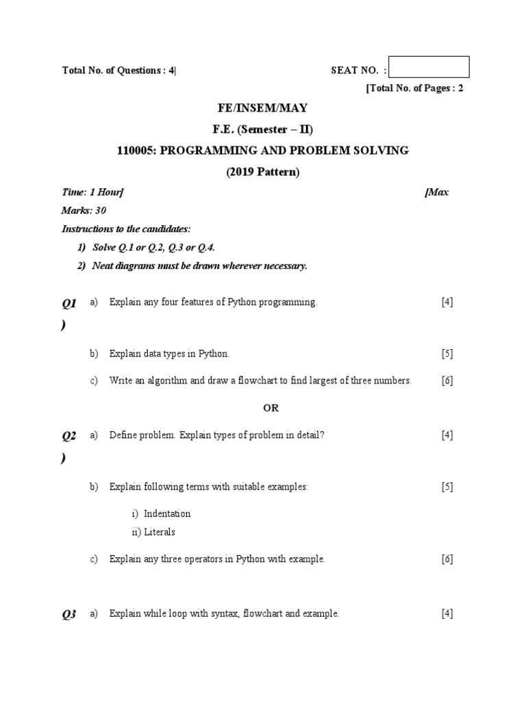 PPS InSem QP 2021-22 Sem-2 Set-1 Final QP | PDF