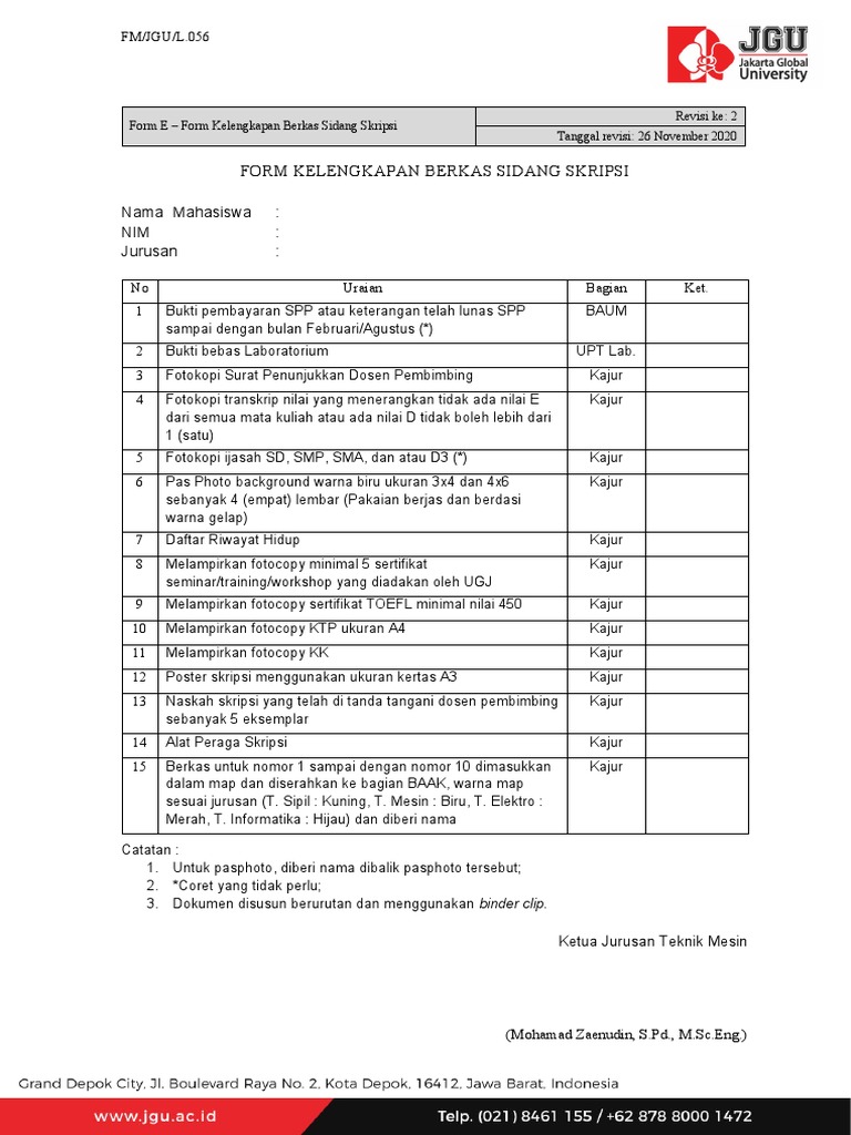 Form E - Form Kelengkapan Berkas Sidang Skripsi | PDF
