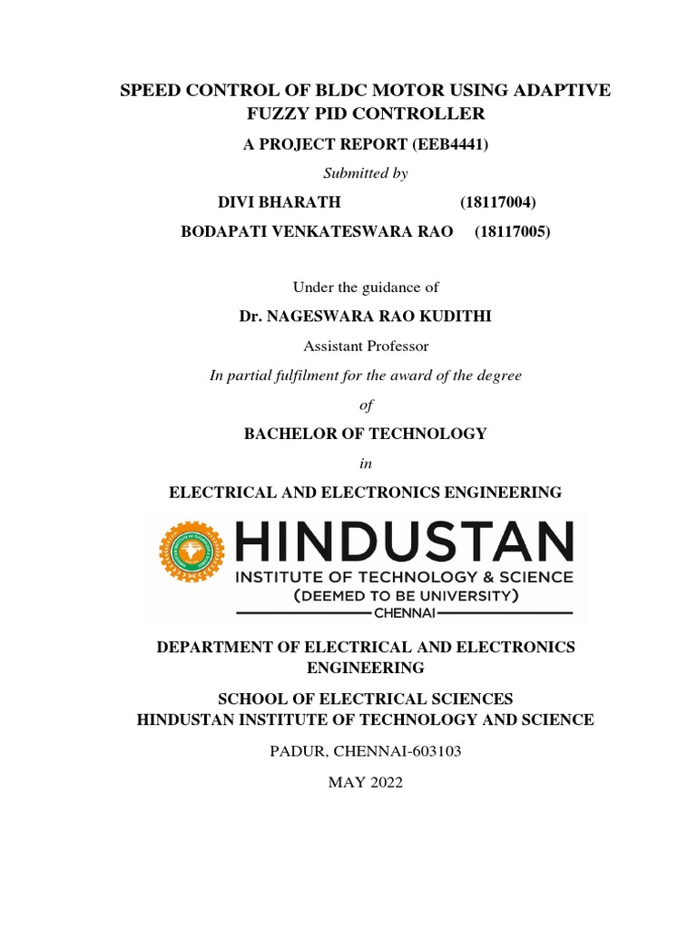 Speed Control of BLDC Motor Using Adaptive Fuzzy Pid Controller | PDF ...
