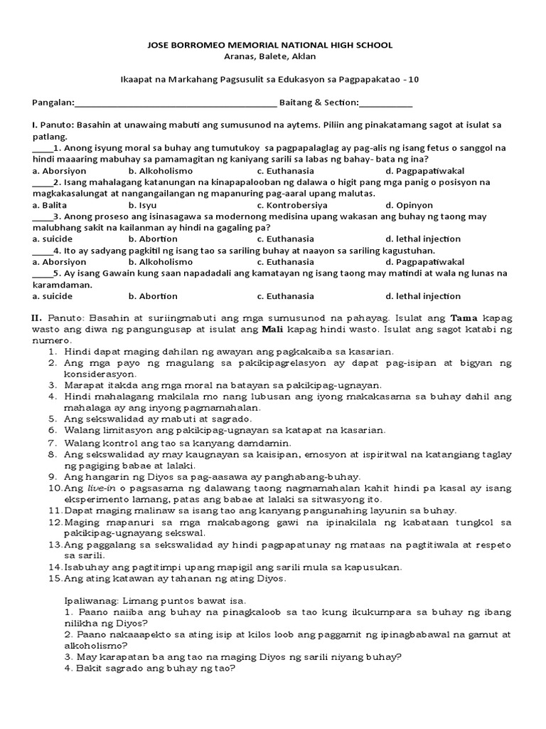 ESP - 10 4th Quarter | PDF