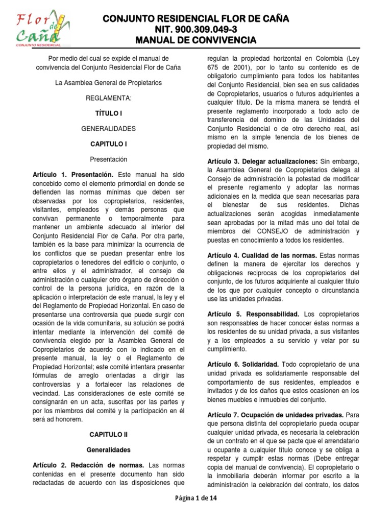 Manual De Convivencia Actual Pdf Residuos Condominio