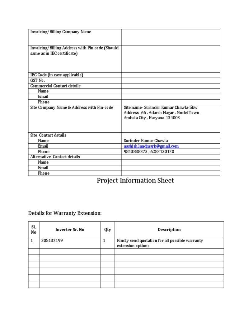 FormService - Quotation - Spares - WarrantyExtension - Project - Information | PDF