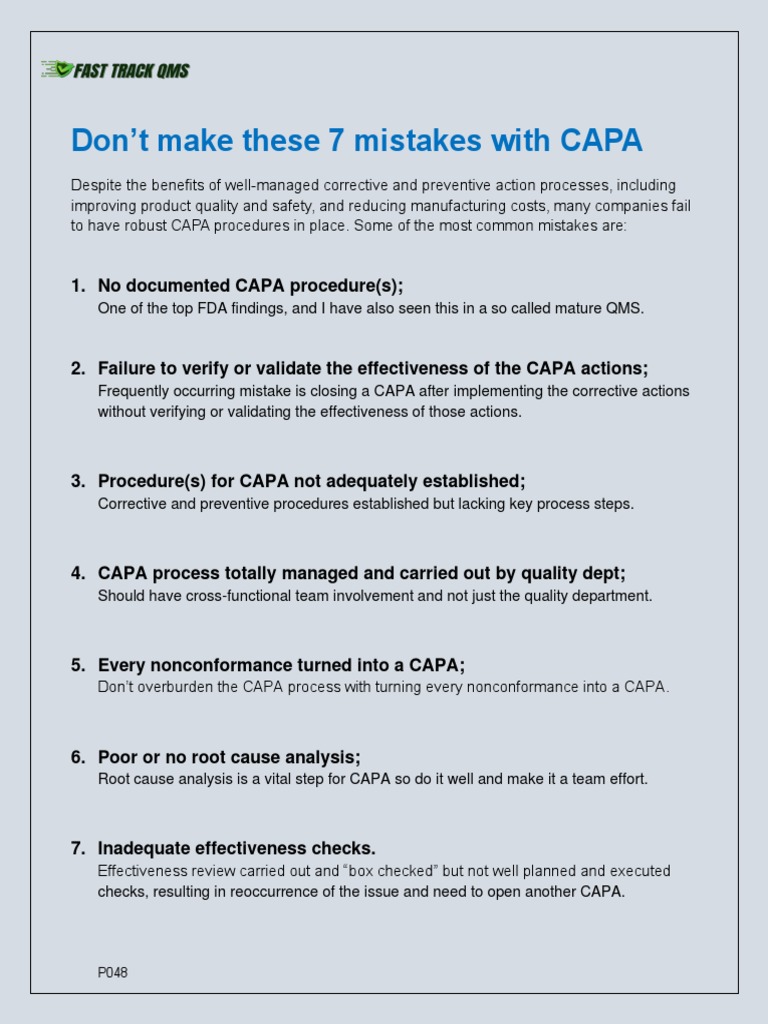 Summary_ 7 Mistakes Made With the CAPA Process | PDF