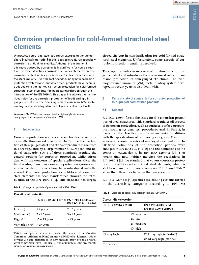 Corrosion Protection For Cold-Formed Structural ST | PDF | Corrosion ...