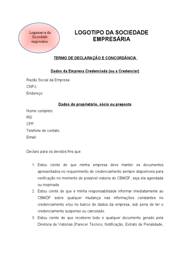 Modelo de Termo de Declaracao de Concordancia - Empresa | PDF