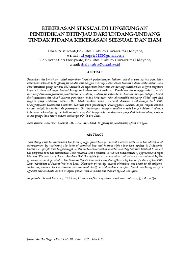 Kekerasan Seksual Di Lingkungan Pendidikan Ditinjau Dari Undang-Undang Tindak Pidana Kekerasan ...
