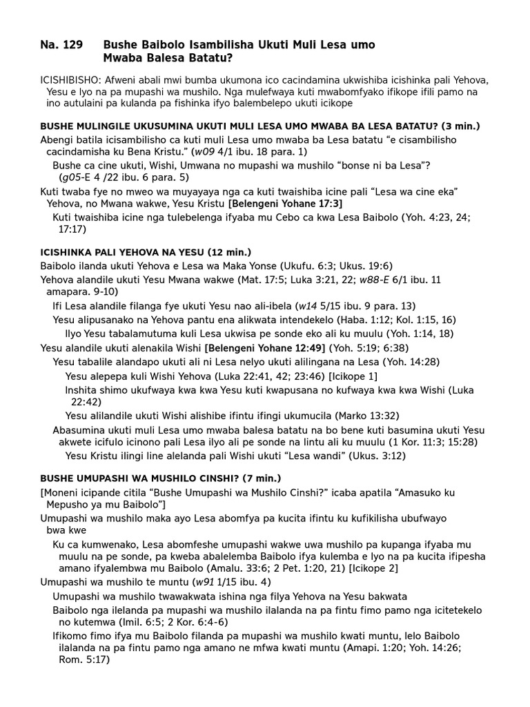 Na. 129 Bushe Baibolo Isambilisha Ukuti Muli Lesa Umo Mwaba Balesa ...