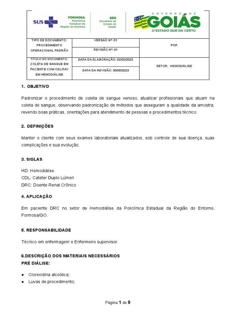 Pop - Enf.hd.013.2022 - Coleta de Sangue em Paciente de HD | PDF ...