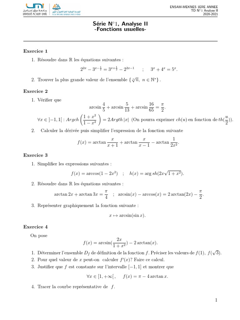 TD1 - Analyse II-2020-21 | PDF | Mathématiques | Analyse mathématique
