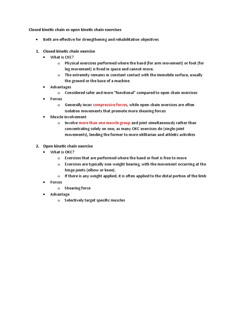 Closed Kinetic Chain Vs Open Kinetic Chain Exercises | PDF | Technology ...