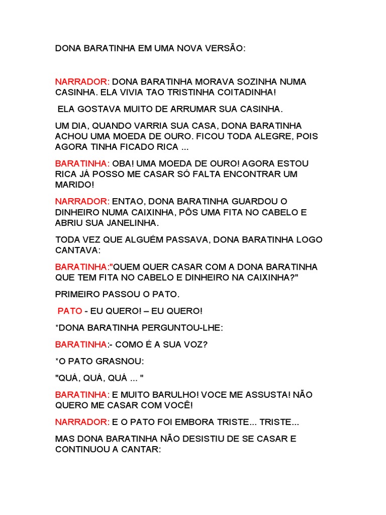 Teatro Da Historia Da Dona Baratinha | PDF | Gastronomia, comida e vinho