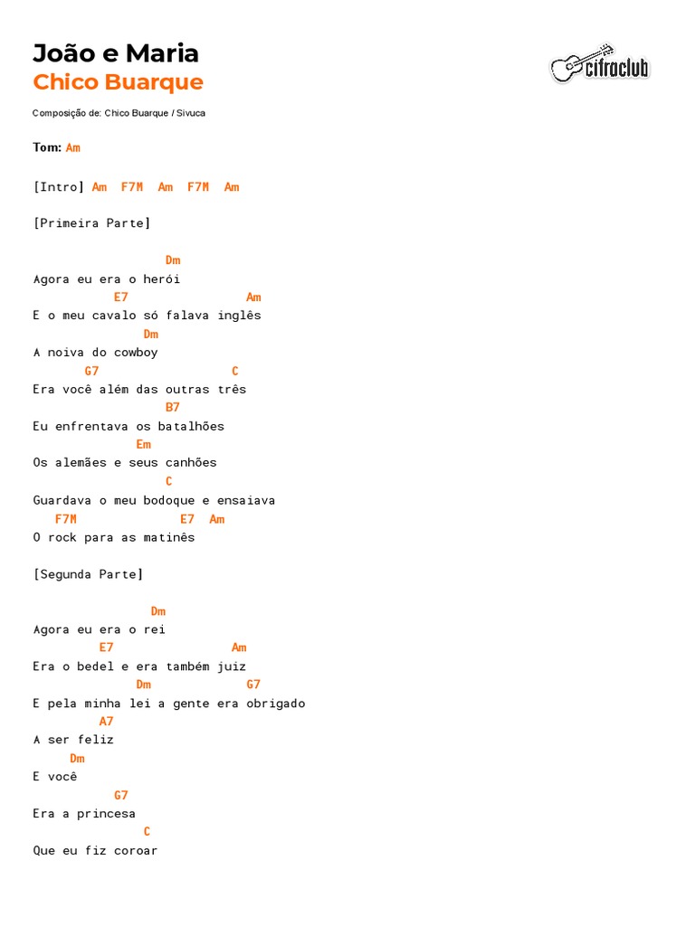 Cifra Club - Chico Buarque - João e Maria | PDF