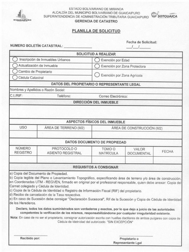 Solicitud de Cédula Catastral en Miranda | PDF