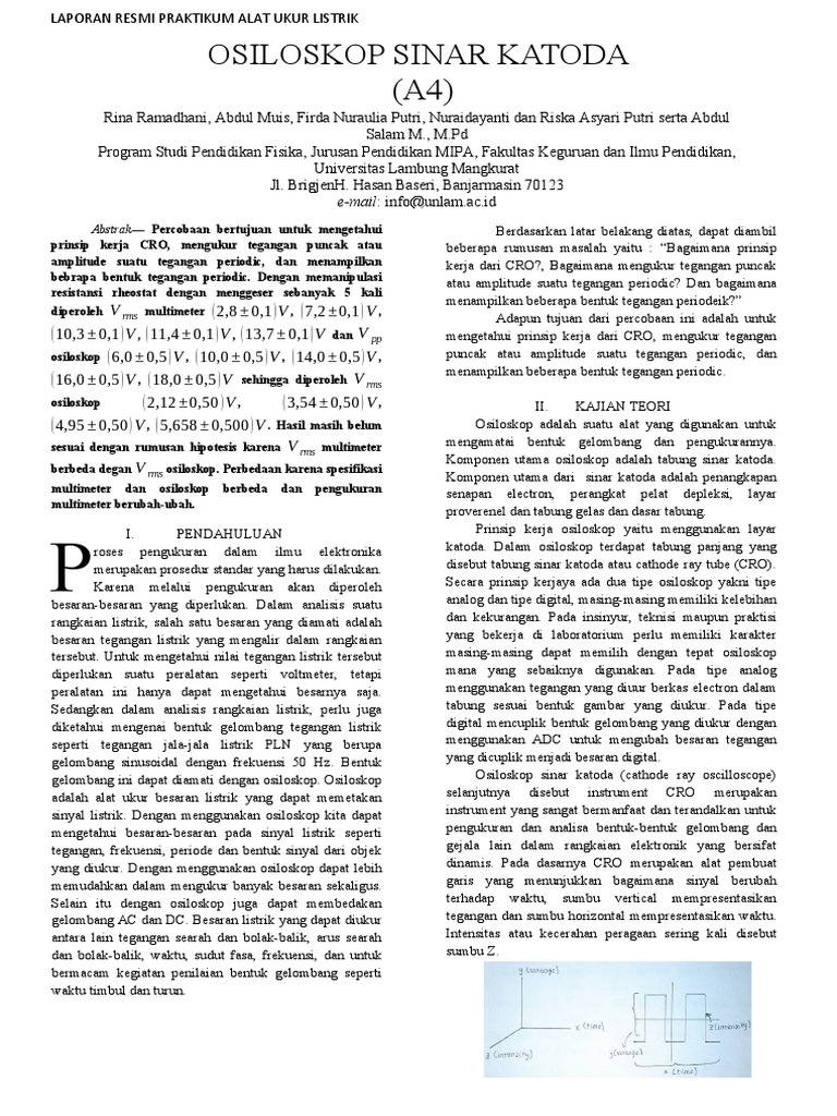 Jurnal Prkatikum Osiloskop Sinar Katoda | PDF | Metode & Bahan Ajar | Sains & Matematika