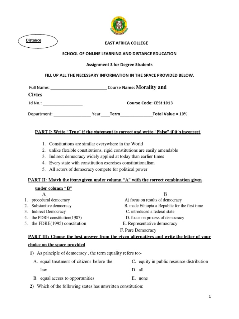 Moral and Civics Assignment 3 | Download Free PDF | Constitution ...