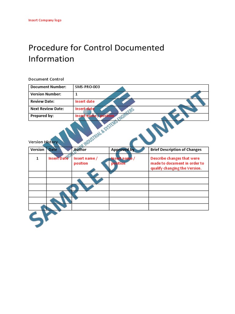 SMS-PRO-003-Procedure-for-the-Control-of-Documented-Information | PDF ...