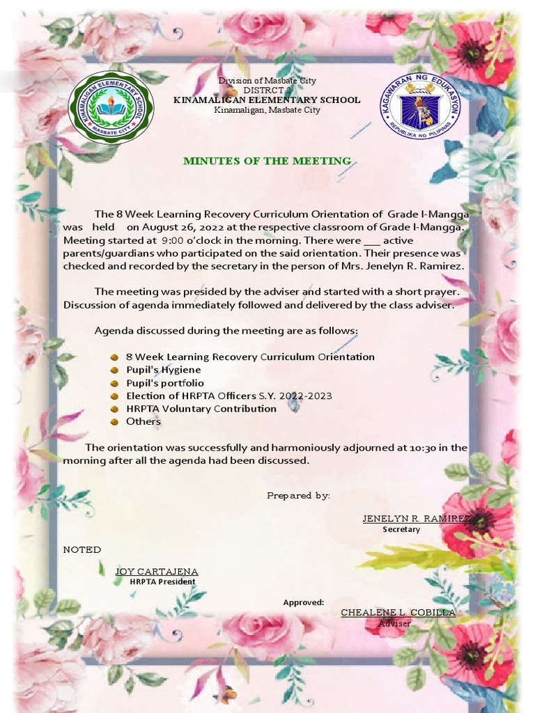 Kinamaligan Grade I Meeting Minutes | PDF | Learning | Behavior ...