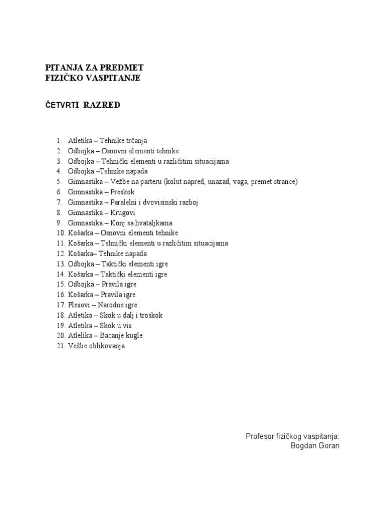 Fizicko Vaspitanje | PDF