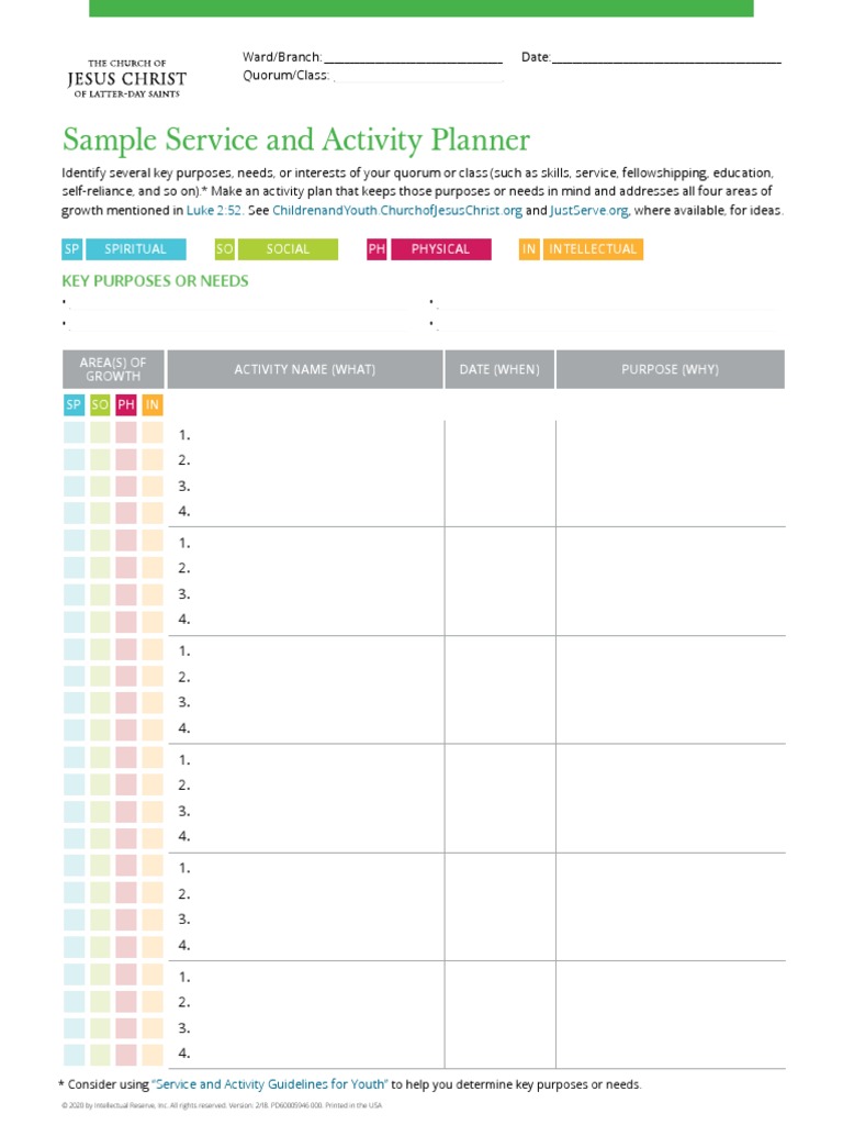 Detailed Service Activity Planner | PDF