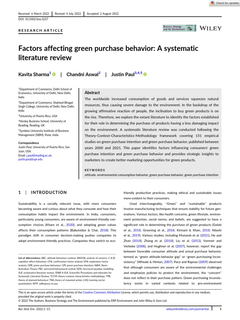 Factors affecting green purchase behavior A systematic literature ...