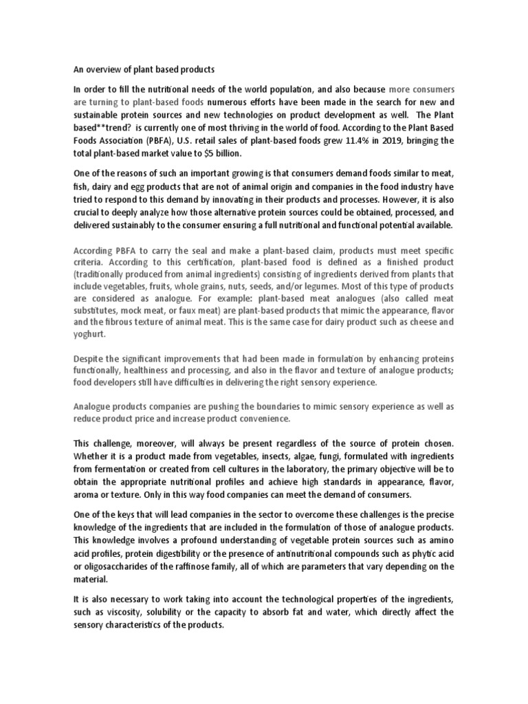 An Overview of Plant Based Products | Download Free PDF | Foods | Meat