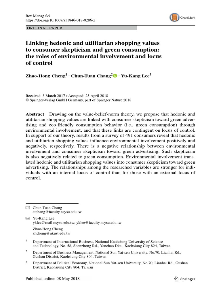Linking Hedonic and Utilitarian Shopping Values To Consumer Skepticism ...