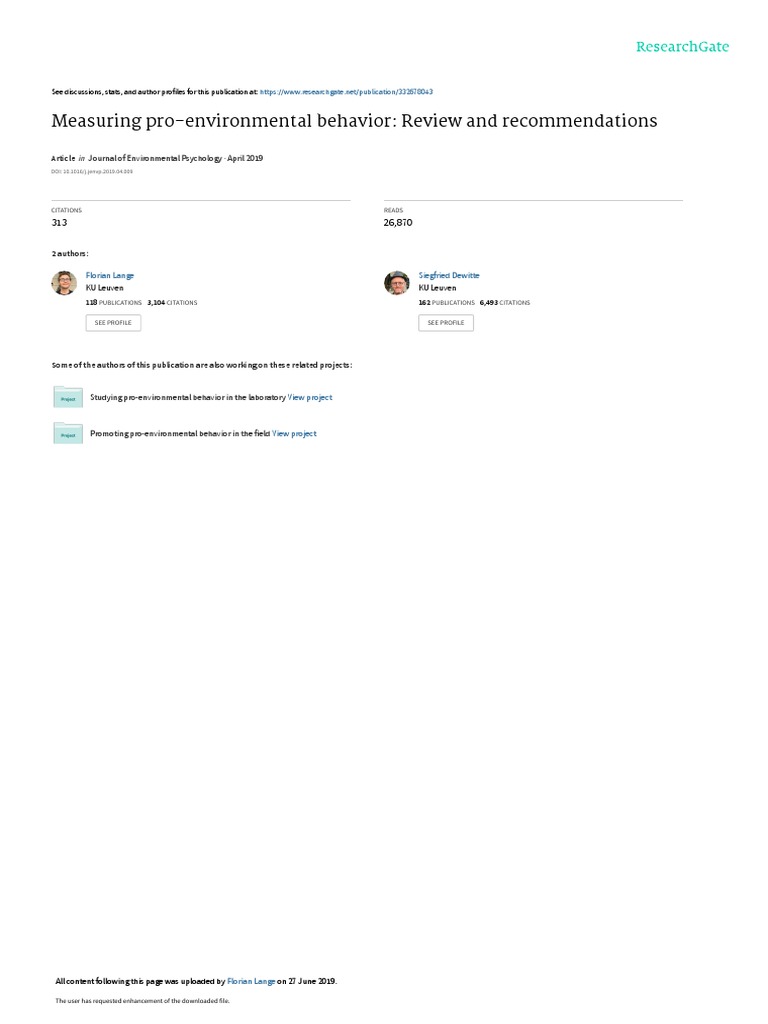Measuring Pro-Environmental Behavior | Download Free PDF | Self Report ...