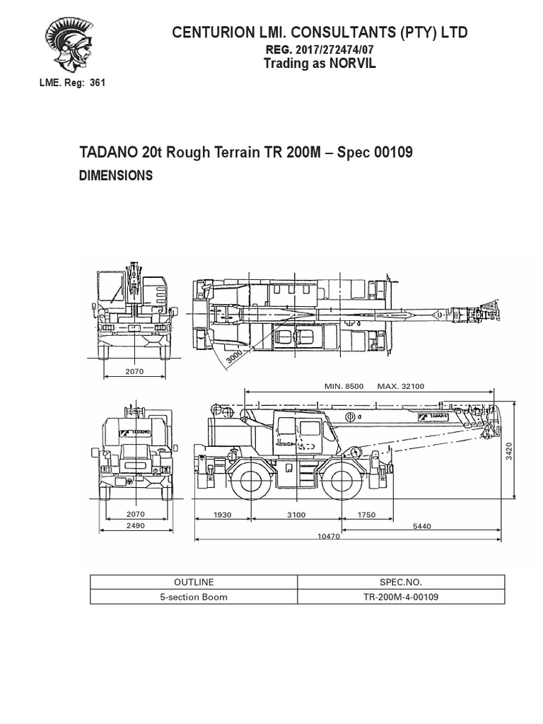 20t Tadano Rough Terrain TR 200M- Spec. 00109 | PDF | Axle | Crane ...