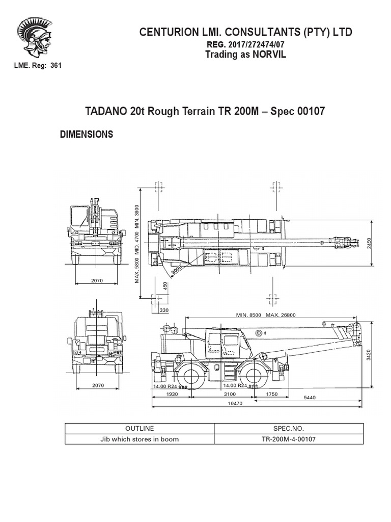 20t Tadano Rough Terrain TR 200M - Spec. 00107 | PDF | Crane (Machine ...