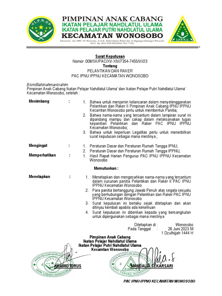 SK Panitia Kegiatan Ipnu Ippnu | PDF