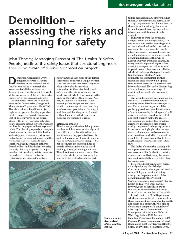 Demolition - assessing the risks and planning for safety | PDF ...