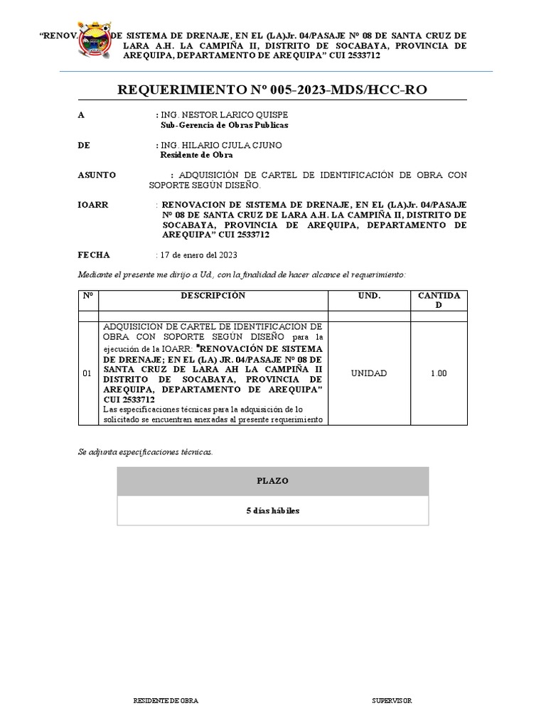 Req 005 Cartel de Obra | PDF