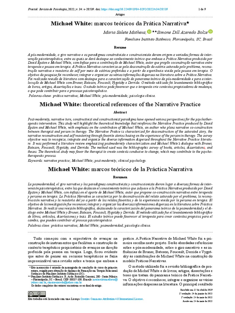 Michael White - Marcos Teóricos Da Prática Narrativa | PDF | Sociologia | Experiência