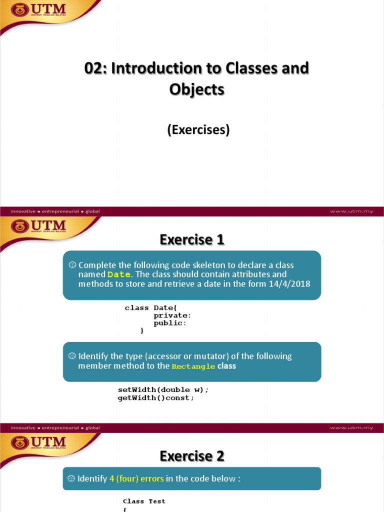 Class and Object Exercises Guide | PDF | Teaching Methods & Materials | Computers