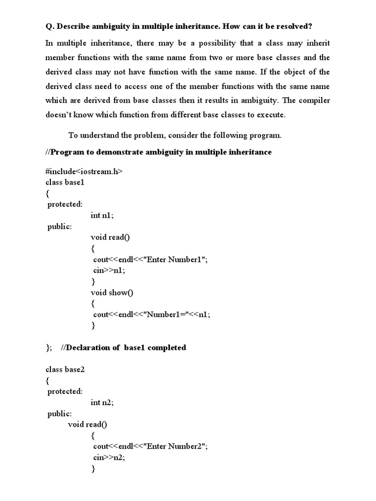 ambiguity-multiple-inheritance | PDF | Method (Computer Programming) | Inheritance (Object ...