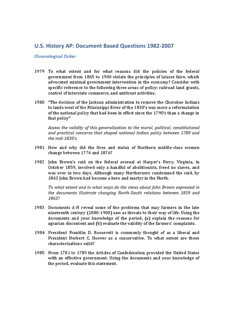 U.S. History AP: Document Based Questions 1982-2007: Chronological ...