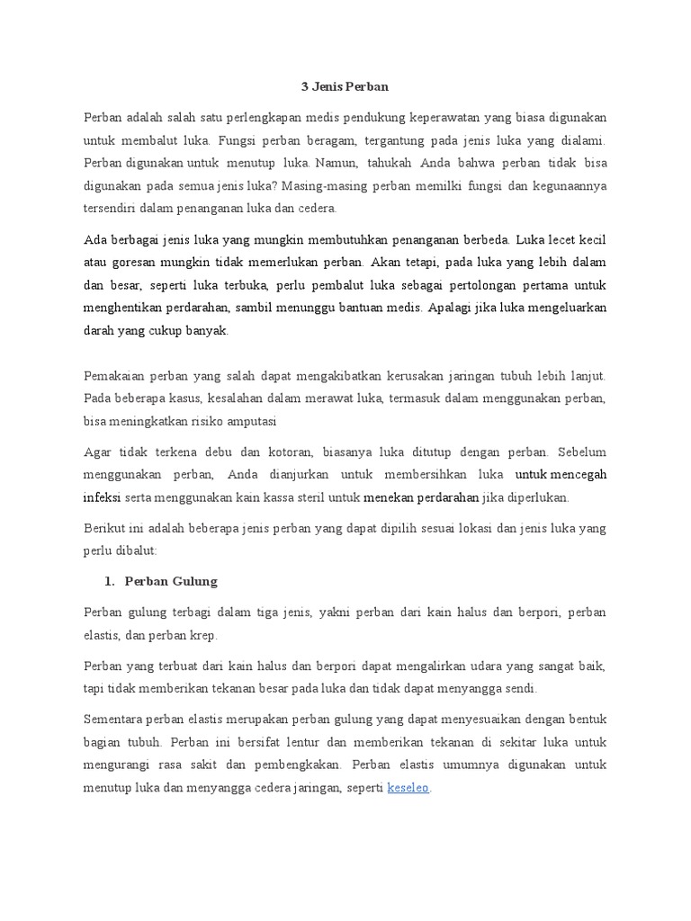 Panduan Jenis Perban dan Fungsinya | PDF