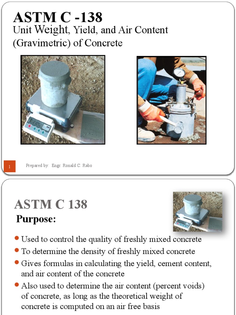 3STM C 138 Unit Weight Gravimetric | PDF | Concrete | Density