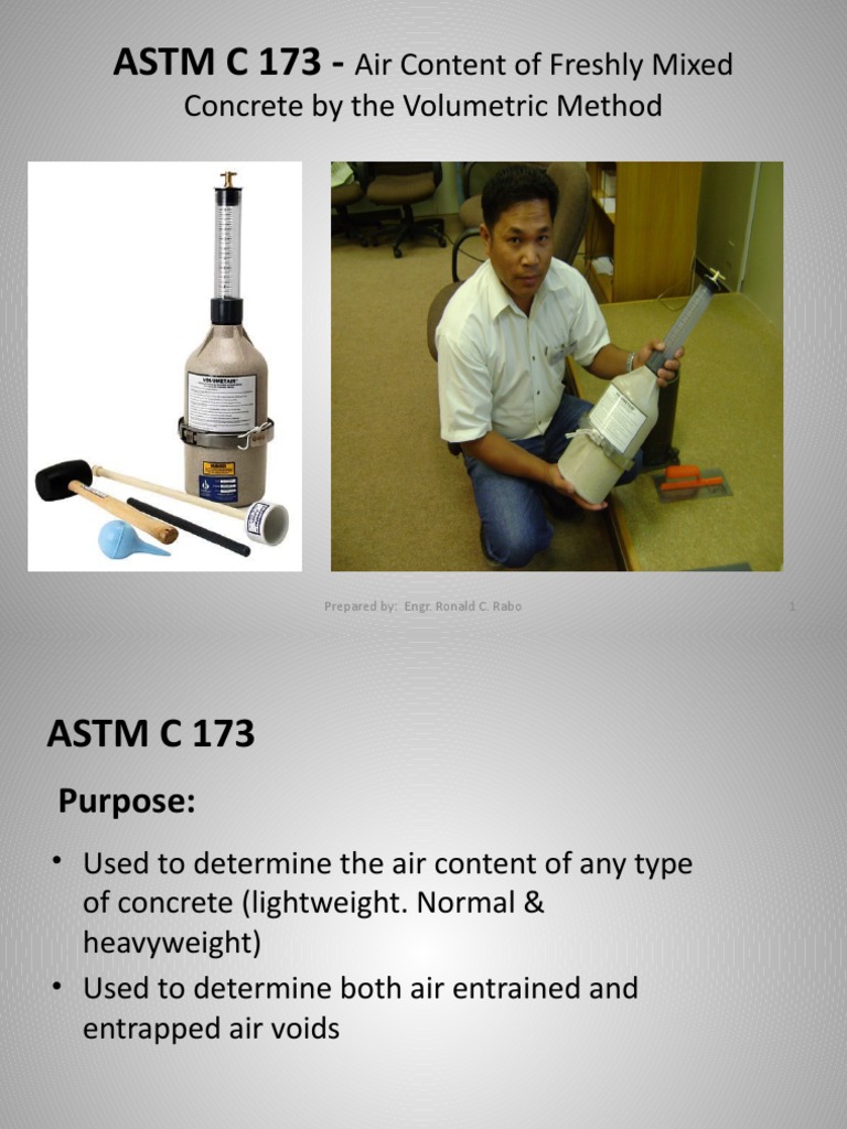 5ASTM C 173 - Air Content of Freshly Volumetric | PDF
