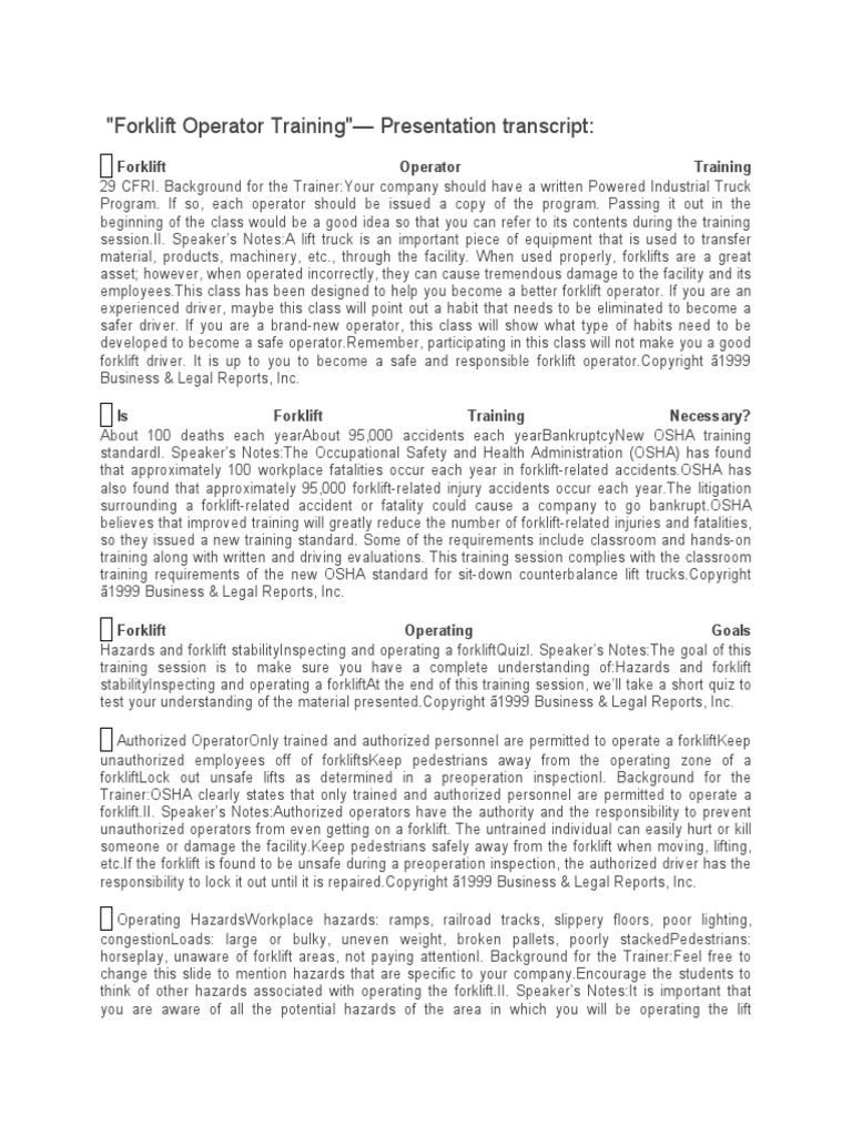 Forklift Operator Training | PDF | Forklift | Truck