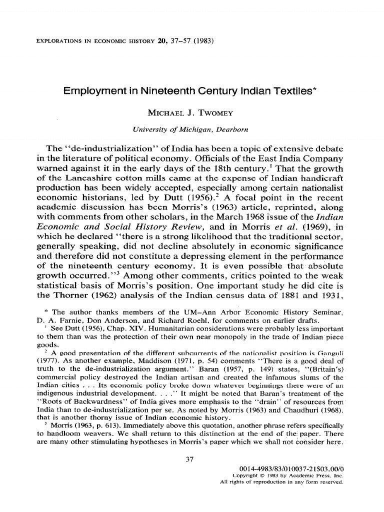 Employment in Nineteenth Century Indian Textiles | PDF | Textiles ...