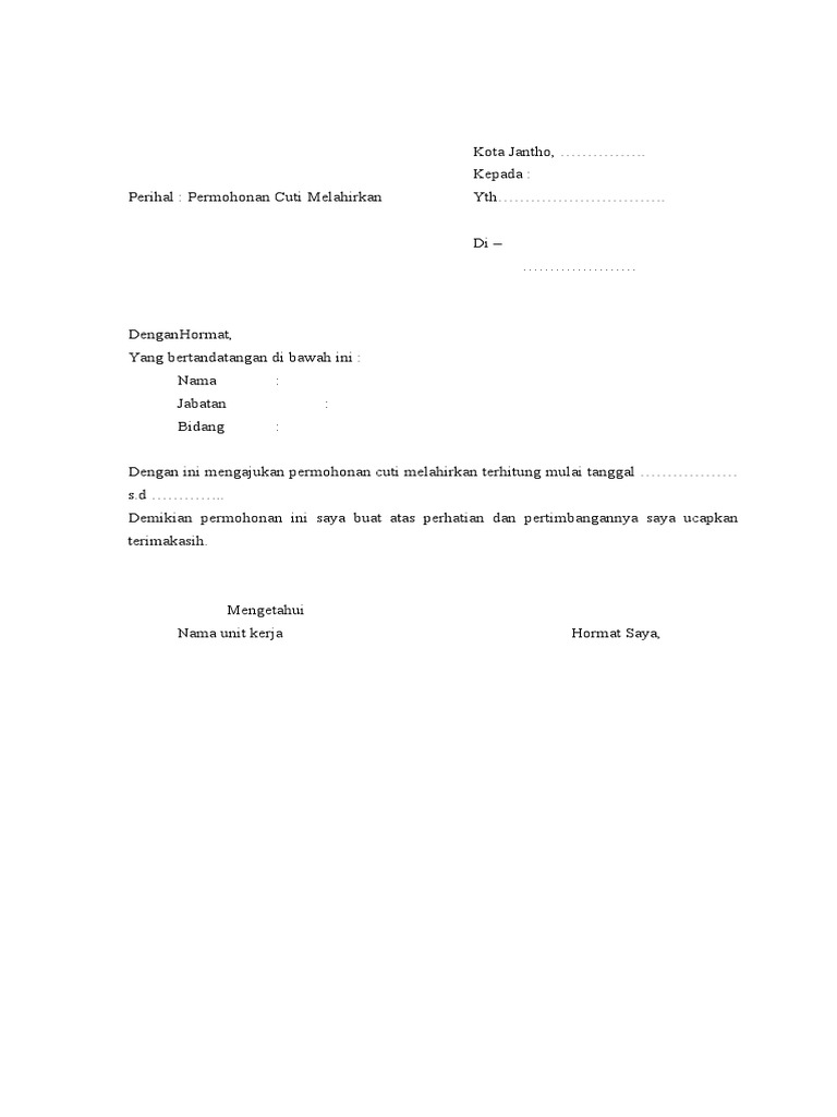 Surat Cuti Melahirkan | PDF