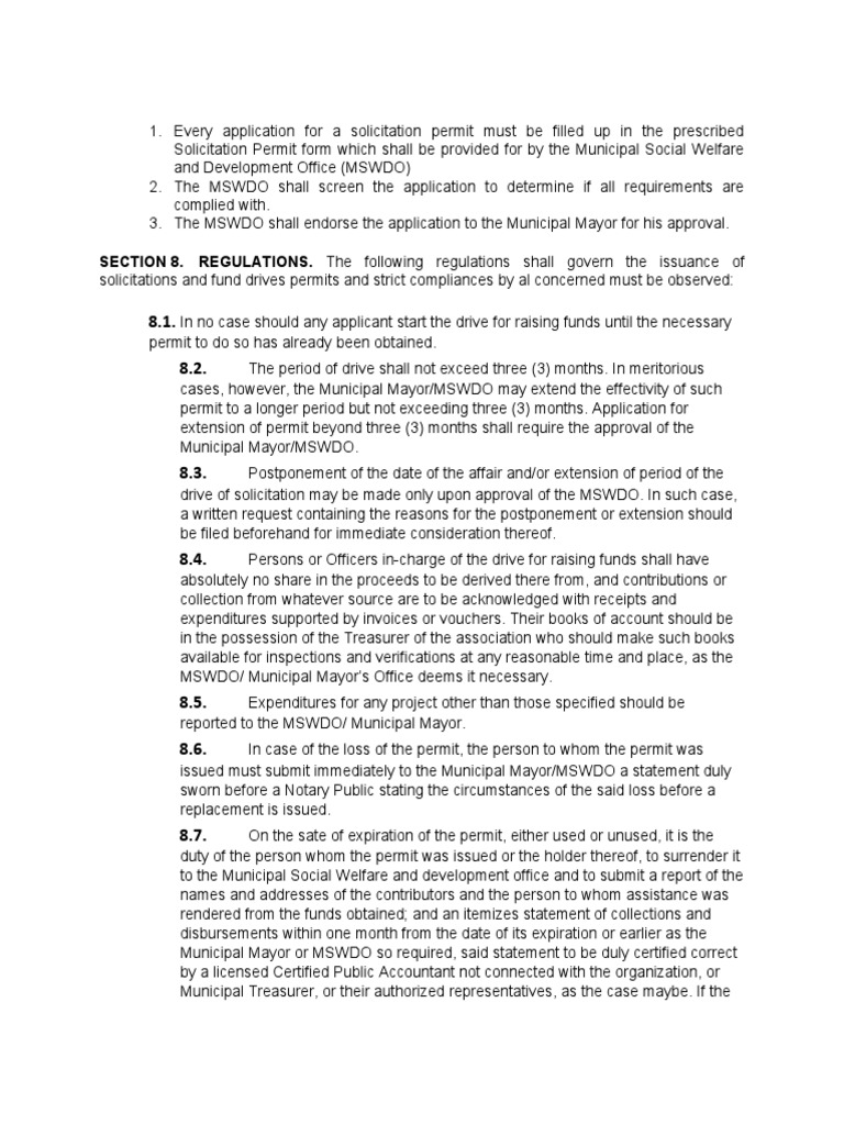 Solicitation Permit Guidelines and Regulations | PDF | Justice | Crime ...