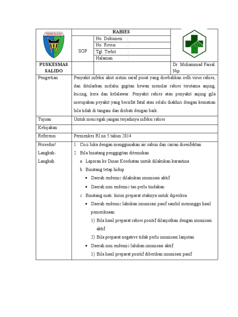Sop Rabies Program Rabies | PDF
