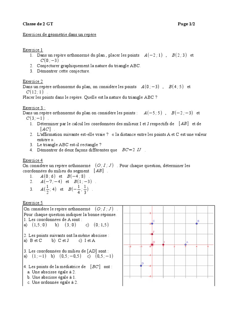 Seconde Exercice Chap3 GeometrieRepere | PDF | Triangle | Coordonnées cartésiennes