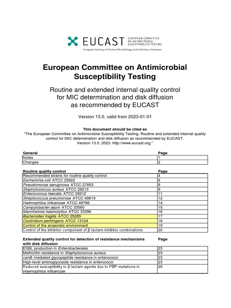 EUCAST QC Tables Version 13.0 | PDF | Antimicrobial Resistance ...